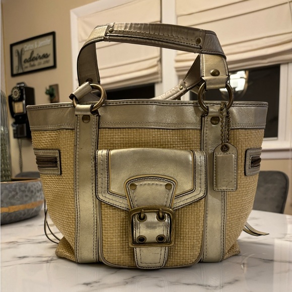 Coach | Bags | Coach Straw Bag In Gold | Poshmark